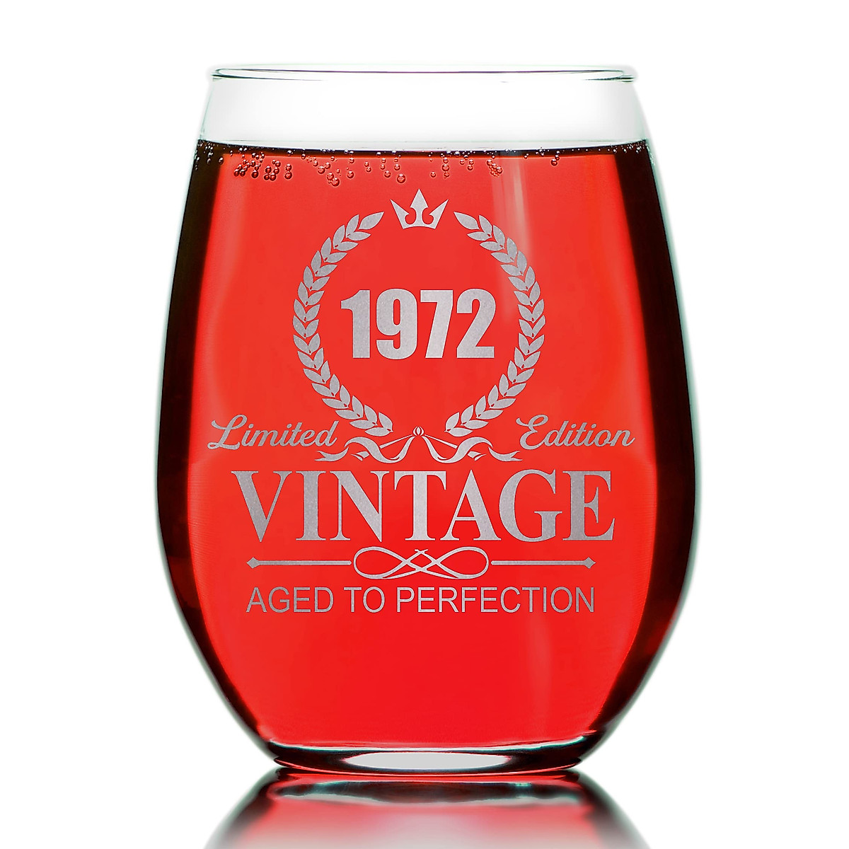 Vintage 1972 Stemless Wine Glass - Funny 50th Birthday Gift For Moms Grandmas Stepmoms Aunts Sisters Girlfriends Wife Friends From Daughter Son Grandchildren Husband Boyfriend Friends