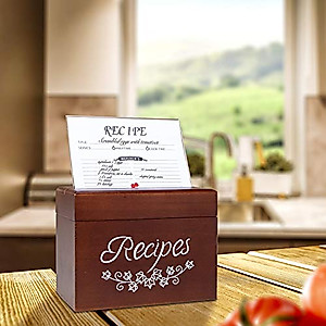 Y&ME YM Vintage Wood Recipe Box with 80 Double Sided Recipe Cards 4x6 and 8 Dividers, Perfect Kitchen Cooking Gift set Idea for Mom Women Grandma Bridal Shower and Weddings, 6.9 x 3.9 x5.3 Inch