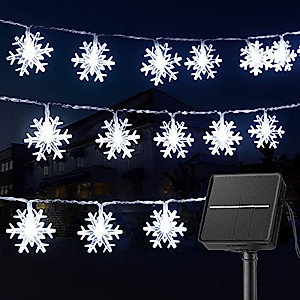Solar Christmas Snowflake String Lights 100 Led 32.9 Feet Outdoor Waterproof Fairy Lights with 8 Lighting Modes for Wedding, Party, Tree, Room, Garden, Patio, Yard, Home(Pure White)