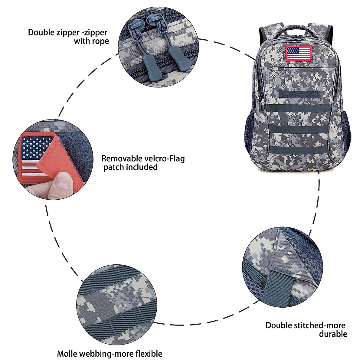 outdoor plus Camo Backpack,Military Teen Boys Backpacks for School, Army Bookbag with USB Charging Port,40L (a-BLACK CAMO-40L)