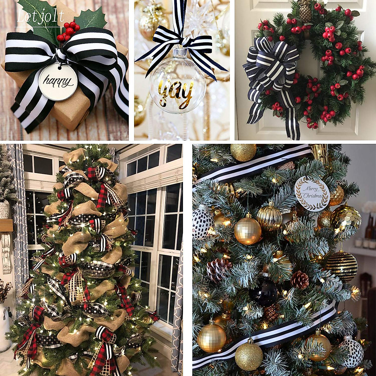 Striped Fabric Grosgrain Ribbon 1-1/2 Inch Wide 25 Yards Black and White Striped Ribbon for Bouquet Favor New Years Gifts Wraps Craft Trim Embellishments Supplies Decorations