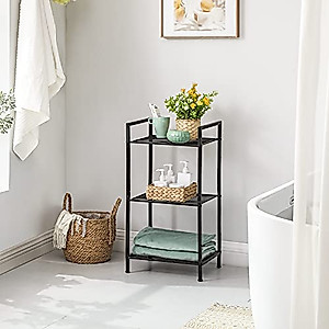 SONGMICS 3-Tier Storage Rack, Bathroom Shelf, Extendable Plant Stand with Adjustable Shelf, for Bathroom, Living Room, Balcony, Kitchen, Black UBSC33BK