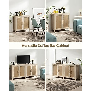 SICOTAS Sideboard Buffet Credenza Cabinet - 2 Pieces Farmhouse Coffee Bar Cabinets with Gold Mesh Doors and Storage - Industrial Accent Liquor Cabinet for Kitchen Living Room Hallway (Light Oak)