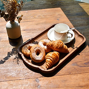 Rustic Wood Serving Tray Set of 2 Brown Rectangular Decorative Trays Farmhouse Charcuterie Boards Platter for Food, Fruit, and Coffee Great for Bed, Living, Ottoman, Coffee Table, Kitchen, or Party.
