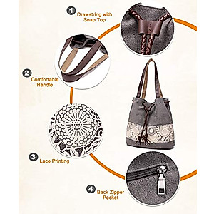 Women Printing Canvas Shoulder Bag Casual Hand Bags Purse Retro Tote Bags (Gray)