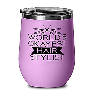 Hair Stylist Wine Glass, Light Purple Wine Tumbler, Hair Stylist Stainless Steel Insulated Lid Wine Glass Mug Cup Present Idea