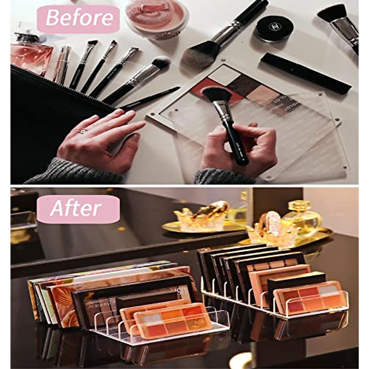 yzexi 2 Pcs Eyeshadow Palette Organizer Use for Bathroom Countertops, Wardrobe, Shelf, Drawer, Sunglasses, Wallet, Contour Kit (Cosmetic Storage Box Small&Large) Makeup (Clear), 7.08x5.12x1.97 in