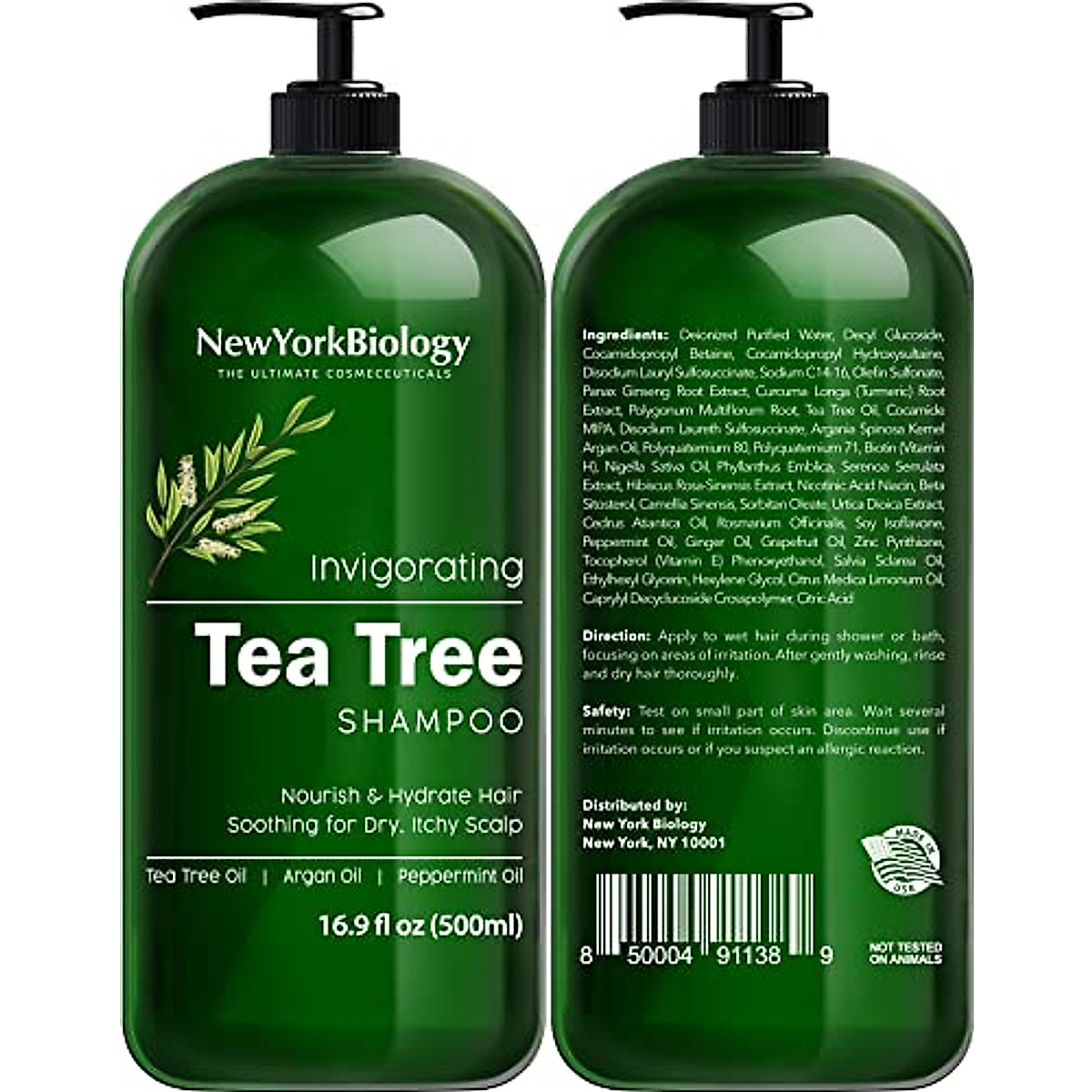 New York Biology Tea Tree Shampoo and Conditioner Set – Deep Cleanser – Relief for Dandruff and Dry Itchy Scalp – Therapeutic Grade - Helps Promote Hair Growth – 16.9 fl Oz