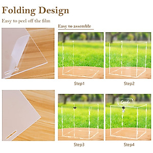 Eaezerav Acrylic Wedding Card Box, Clear Acrylic Wedding Money Box with Lock and Card Sign for Reception Anniversary Wedding Birthday Graduation Party (Acrylic 10×10×9 Inch)