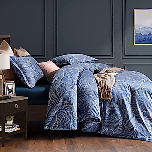 Eikei Modern Vintage Retro Mod Print Bedding Egyptian Cotton Duvet Cover Set Minimalist Chic Botanical Design Asian Zen Style Reversible Pattern in Full Queen or King Size (King, Palm Leaf)