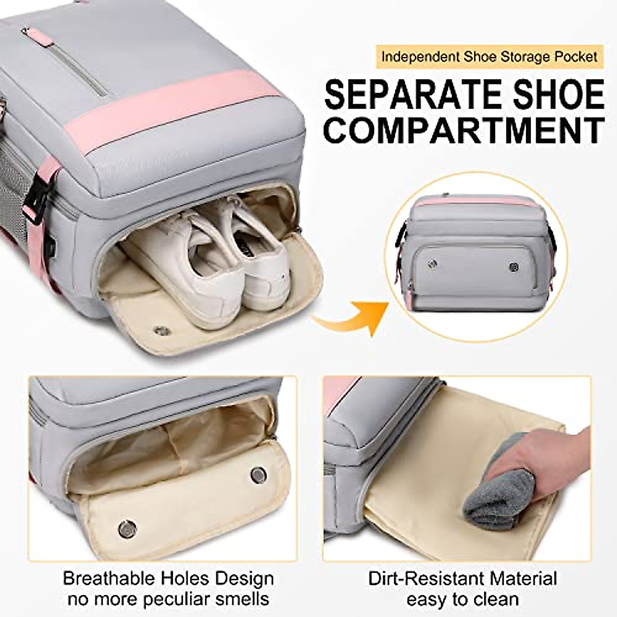 InduSKY Large Travel Backpack for Women, 40L Carry On Backpack Airline Flight Approved with USB Charging Port Shoes Compartment, Personal Luggage Backpack Casual Daypack 15.6 Inch Laptop Backpack