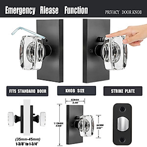HIEMEY Glass Door Knobs Interior with Lock, Crystal Modern Privacy Door Knob for Bedroom Bathroom, Matte Black