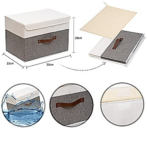 OUTBROS Foldable Storage Boxes with Lids,Large Linen Fabric Foldable Storage Boxes Organizer,Closet Organizers for Clothes Storage, Office Storage 13 x 9.1 x 7.9 inch,White/Grey，1-Pack