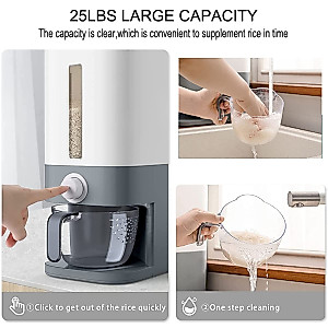 J-hong 25 Lbs Rice Dispenser, Large Grain Container Storage with Lid Measuring Cylinder Moisture Proof Household Cereal Dispenser Bucket for Kitchen wide range of grains