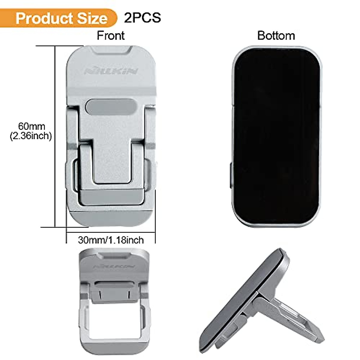 Portable Keyboard Stand for Desk, Adjustable 3 Angle Keyboard and Laptop Riser, 2PCS Invisible Mini Laptop Stand, Zinc Alloy Build for MacBook Air/Pro, Lenovo, HP, 10-17"Inches Laptops(Silver)