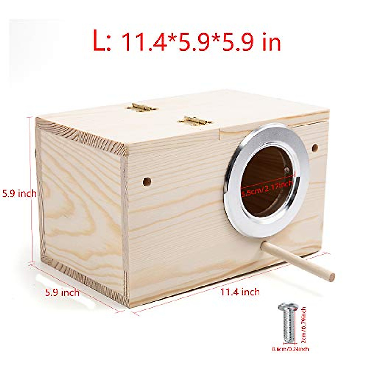 Evomosa Bird Nests Pet Bird Wood Breeding Box(L（11.4 x 5.9 x 5.9 in）)