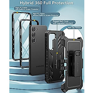 FNTCASE for Samsung Galaxy S23 Case: Heavy Duty Rugged Shockproof Protective Cover with Belt-Clip Holster & Kickstand | Military Grade Protection Durable Phone Case for Galaxy S23 6.1 inch (Black)