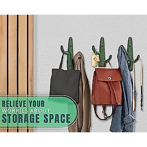 Comfify Set of 3 Hooks Cast Iron Cactus Double Wall Mounted Hooks/Hangers - Decorative Wall Mounted Hooks for Coats, Bags, Towels and More - w/Screws and Anchors Included - Rustic Green