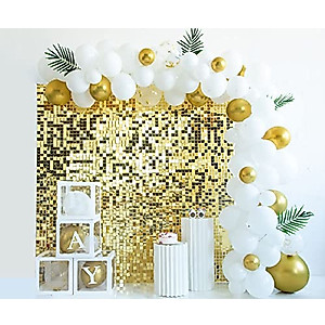 Light Gold Shimmer Wall Backdrop Square Sequin Wall Panel Backdrop Decor for Wedding, Anniversary, Birthday, Party, 12 Panels