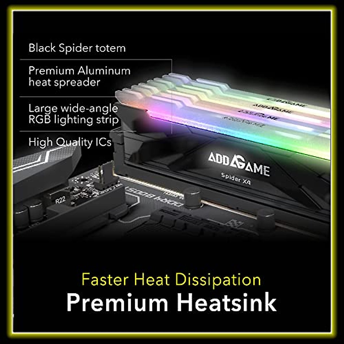 addlink AddGame Spider X4 RGB DDR4 RAM 32GB (2x16GB) Gaming 3200MHz with Heatsink 288-Pin, CL16 1.35V Intel XMP 2.0, UDIMM Dual Channel, Compatible Desktop Computer Memory - Black (AG16GB32C16X4UBX2)