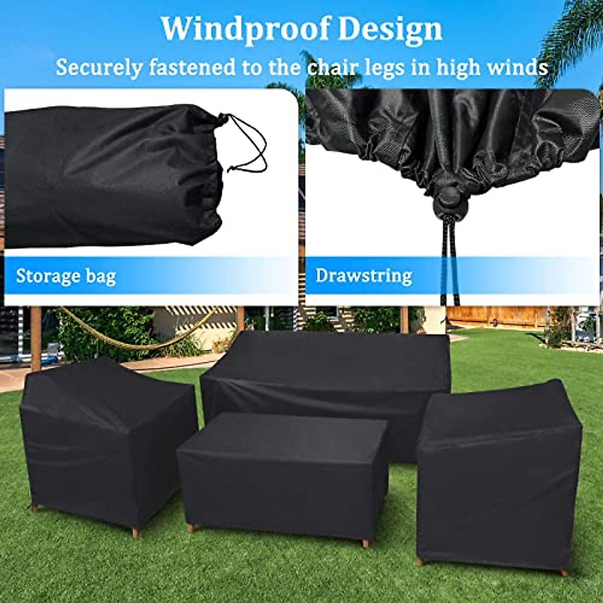 STARTWO Patio Furniture Covers,4-Piece Outdoor Veranda Patio Garden Furniture Covers Set Waterproof Heavy Duty Oxford Fabric Rattan Furniture Cover Lawn Patio Set Covers