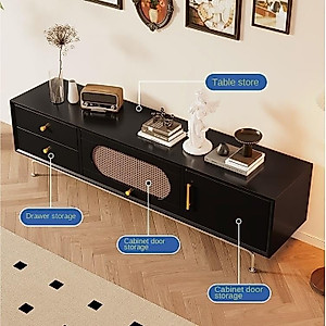 Solid Wood TV Cabinet Combo, Vintage Wall Unit for Small Living Rooms, Furniture for TV MINGPING (Color : Black, Size : 150x35x46cm)