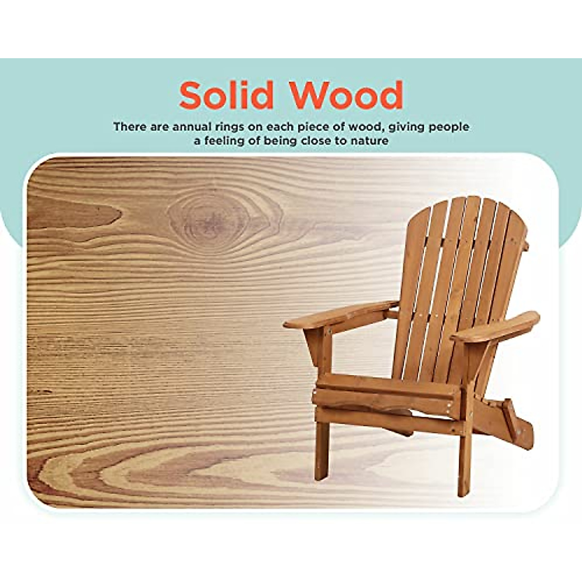 FDW Lawn Outdoor Wood Chairs Save Space and Movable and Weather Resistant, 2 Pieces, Natural