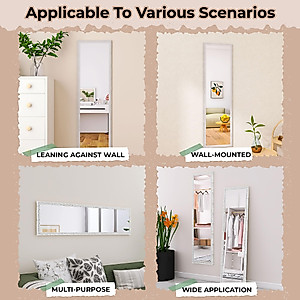 LFT HUIMEI2Y Door Mirror Full Length, Wall-Mounted Mirror Rectangle Tall with Engraving Frame, Over The Door Hanging Mirror for Bedroom, Living Room, Dressing Room, White 50" x14"