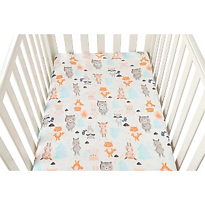Tontukatu Bassinet Sheet Set 2 Pack Snug Fitted Cradle Fitted Sheets, Stretchy Ultra Soft, for Oval Rectangle Hourglass Bassinet Mattress, Unisex Boy Girl, Tiger Elephant & Fox