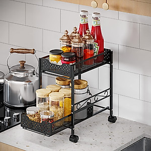 Lexza Pull Out Organizer with 2 Tier Sliding Storage Baskets, Under/Over the Sink Organizers and Storage for Kitchen Bathroom -Idea Home Gift