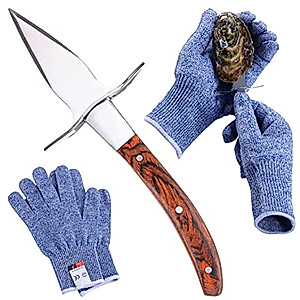 Oyster Shucking Knife and Gloves Set, Oyster Opener Tool Kit with 1 Pair of Cut Resistant Level 5 Protection Gloves, and Clam Oyster Knife Shucker with Safety Hand Guard, Seafood Tools Gift Set
