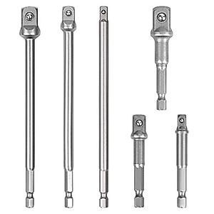 6-Piece Impact Square Drive Socket Adapter Set, 1/4" 3/8" 1/2" Impact Driver Socket Adapter, 1/4 Shank Impact Adapter Set