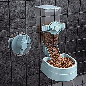 ACTMB Rabbit Water Feeder, Pet Cage Suspended Water Dispenser, Hanging Automatic Small Animal Water Bottle Bowl for Bunny Cat(Feeder,Blue)