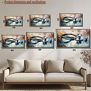 Stethoscope Canvas Wall Art,Medical Wall Art,Orange And Blue Wall Art,Framed Wall Art,Modern Bedroom Decor,Medical Office Wall Art (Gold Metal Framed, 48"Wx27"H/122x68cm)