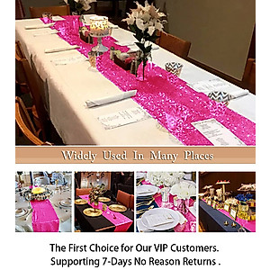 ShinyBeauty 12x108-Inch Hot Pink Sparkly Sequin Table Runner Glitz Sequin Table Runner for Wedding Part/Event Linen (Hot Pink)