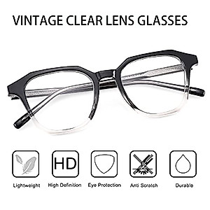 Haygafe Vintage Clear Glasses for Women Men Cute Square Frame Fake Non-prescription Eyeglasses