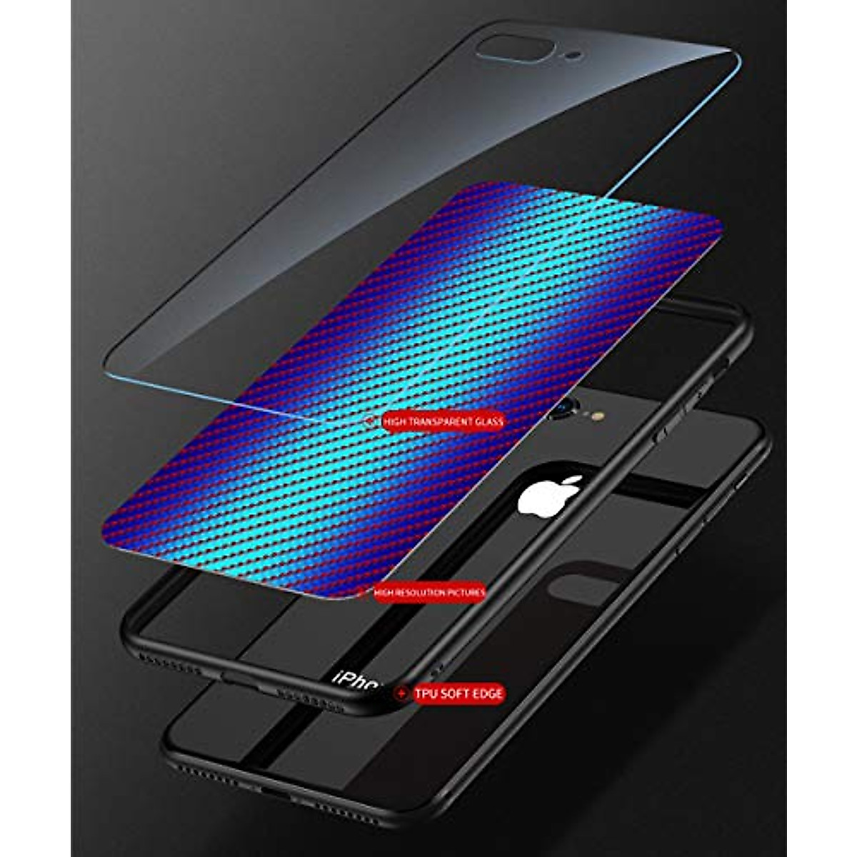 Grandcase Oppo Reno 2 Case,Ultra-Thin Advanced Carbon Fiber Texture Gradient Glass Box Scratch Resistant Tempered Glass Back Cover Case for Oppo Reno 2 6.5" -Gold