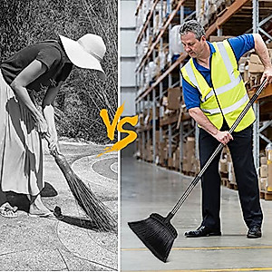 Kphico Heavy Duty Broom,Outdoor/Indoor Commercial Broom,Household Angle Broom with 56" Extendable Long Handle,Perfect for Courtyard Garage Lobby Mall Home Kitchen Room Office Floor Cleaning-Black