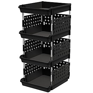 Lifewit Stackable Storage Bins, 4 Tier Stackable Baskets for Closet, Playroom, Kitchen, Food, and Pantry Organization, Large Capacity Stackable Storage Containers Shelves, 13.8 x 11.8 x 28.3 inch