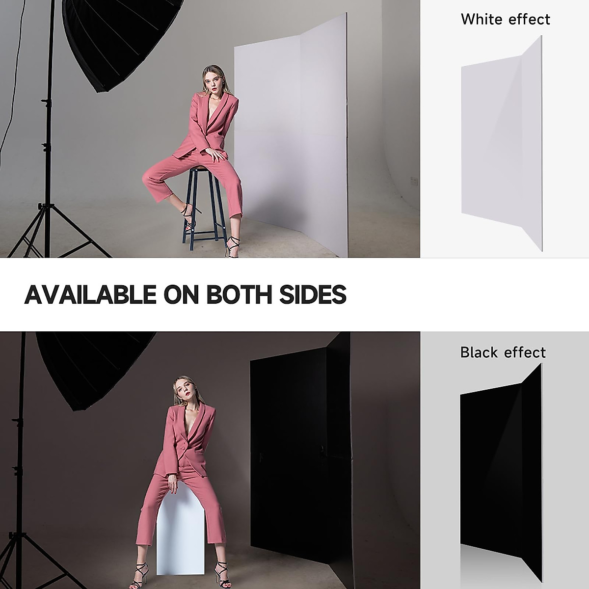 Foldable Light Reflector 2- in-1 Background Cardboard, 78 X78'' Double Black/White Photography Reflector Multi-Use Diffuser Board Includes Carrying Bag, BIEYANG