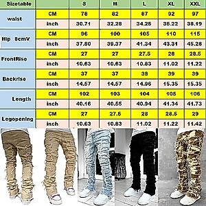 Giraropa Men Ripped Jeans Slim Fit Denim Pants Distressed Stacked Trousers Casual Stretch Long Pants Y2K Hip Hop Straight Jeans (Black, M)