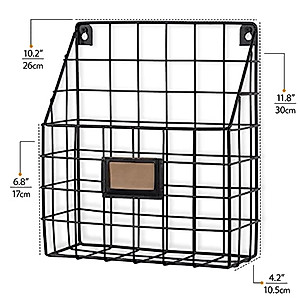 Wall35 Rivista File Holder Home Office Desk Organizer, Chicken Wire Mail Organizer and Magazine Holder, Metal, Black
