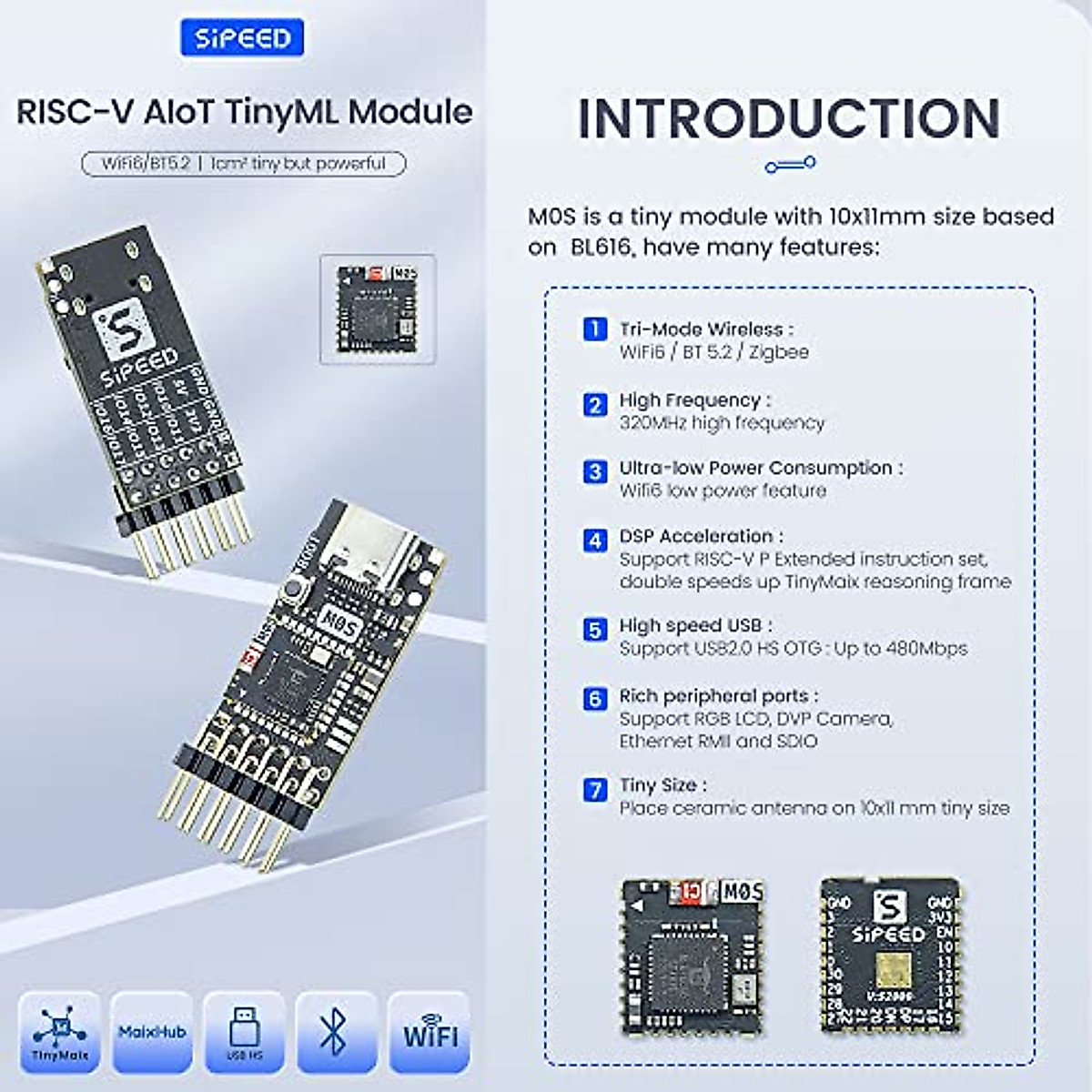 youyeetoo Sipeed M0S Dock tinyML RISC-V BL616 Wireless Wifi6 Module Development Board,TinyMaix, IOT Module, Support BT 5.2 and zigbee (Bundle B)