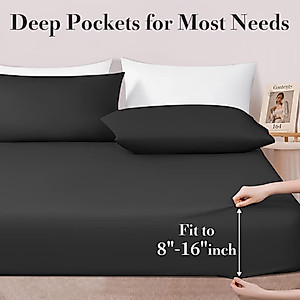 Shilucheng 100% Cotton Sheets Set - 1000 Thread Count，Luxury Egyptian Cotton Bed Sheets，Breathable & Cooling Bedding and Pillow Cases, 16 Inch Deep Pocket - 4 Piece (Black, Full)