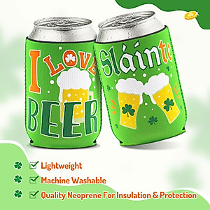 12 Pcs St. Patrick's Day Can Koozies Coolers Sleeves Party Favors Supplies Saint Paddy's Day Irish Shamrock Green Beer Neoprene Can Sleeves Gifts for Soda Beer Beverage