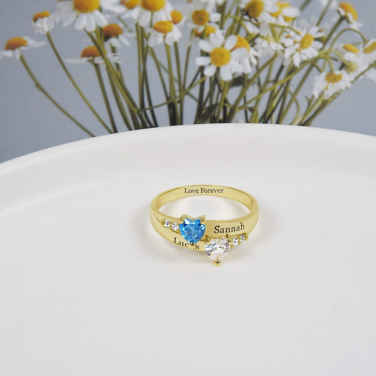 RESVIVI Mothers Ring with 2 Birthstones Personalized Mom Ring Custom 2 Name Promise Rings for Women Mothers Day Jewelry Gift for Mom Grandmother Mothers Day Gift