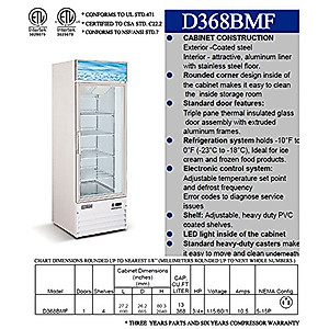 Commercial Freezer Glass 1 door Single Door Coated Steel Frame&Exterior, Aluminium Interior Upright Reach-in 28"W, Capacity 13cu.ft NSF Display Merchandiser-10°F~ 0°F D368-BM-F