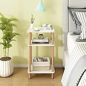 exilot 3-Tier Side Table, Tall End Table with Storage Rack, Wooden Bedside Table for Living Room Bedroom Office No-Tool Assembly White.