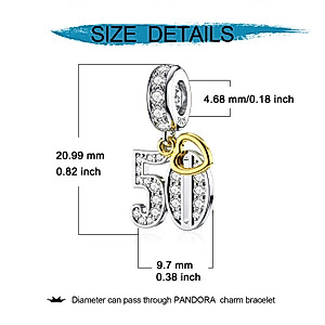 JIAYIQI 50th Birthday Charm for Pandora Charm Bracelets,Happy Birthday Charms for Bracelet and Necklace,925 Sterling Silver Bead Openwork Charms for Women Birthday Christmas Jewelry