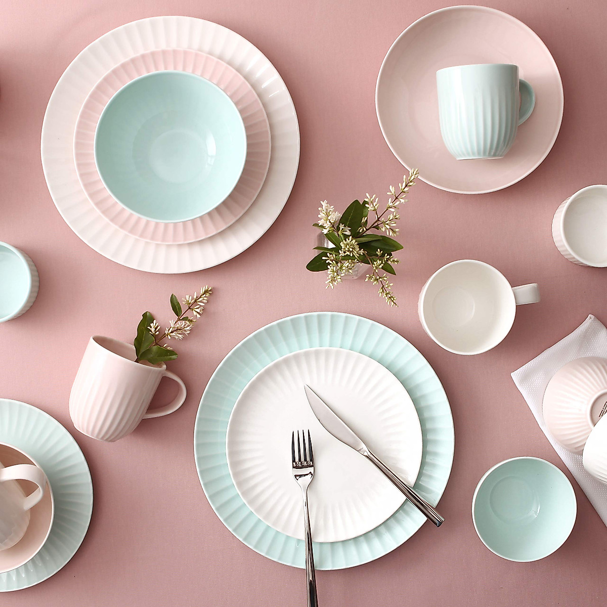 ZEN Pleats Porcelain Salad Pasta Bowls 23oz Set of 6 (White)